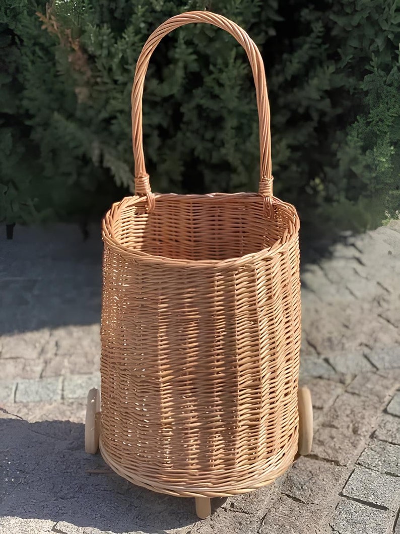 Wicker Shopping Cart on Wheels Wicker Storage Cart Shopping Trolley ...