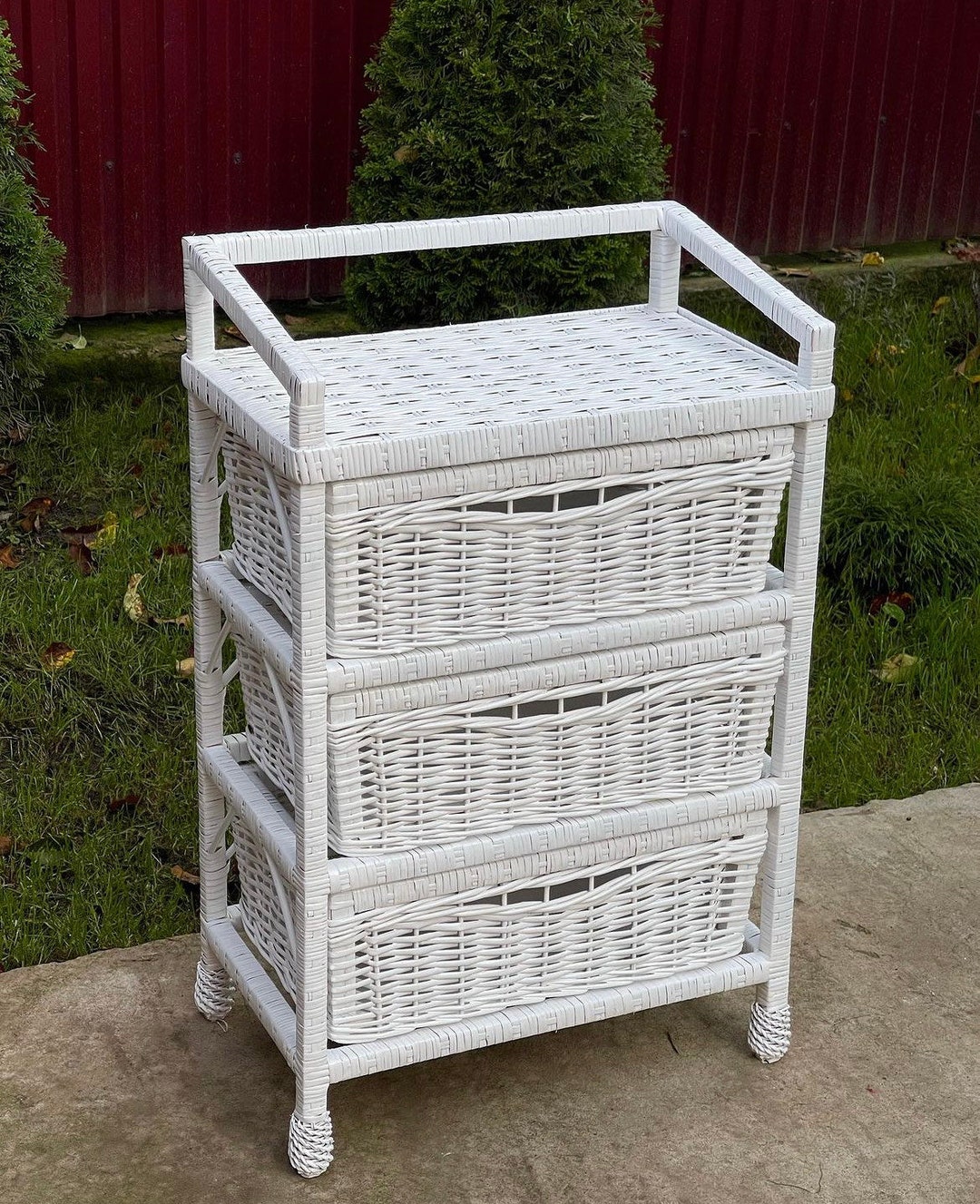3 Baskets White Wicker Chest of Drawers Dresser Drawer Rattan Wicker ...