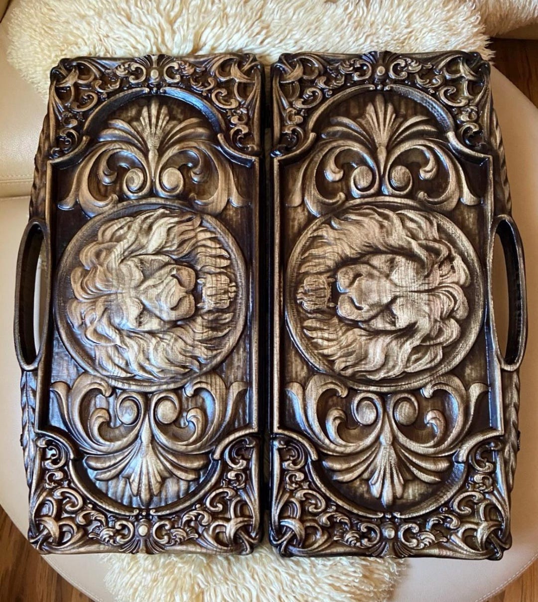 Wooden Backgammon Set With Lion Design, Ash, Maple, Oak, and Cherry ...