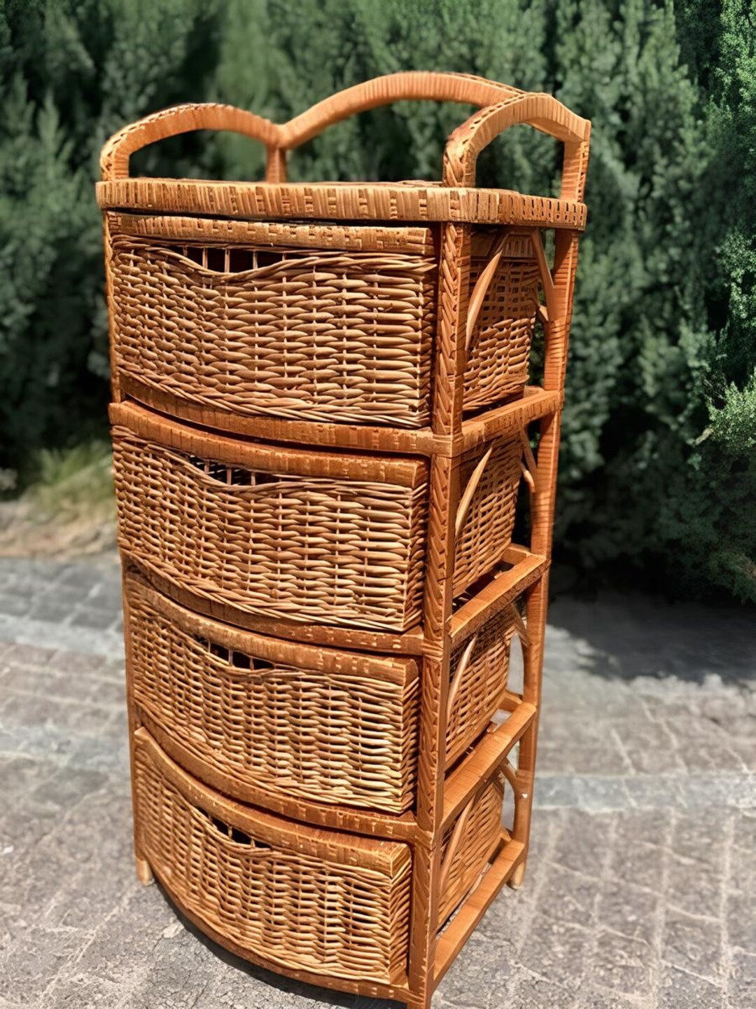 4 Baskets Wicker Chest of Drawers Dresser Drawer Rattan Wicker Storage ...