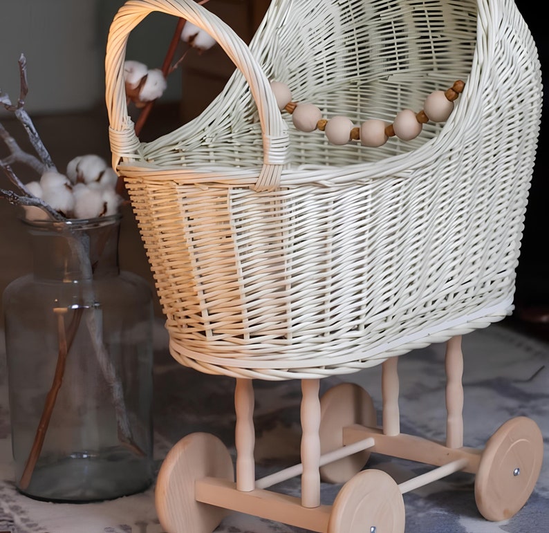 White Wicker Doll Stroller Wicker Doll Pram Doll Pram Wicker Baby ...