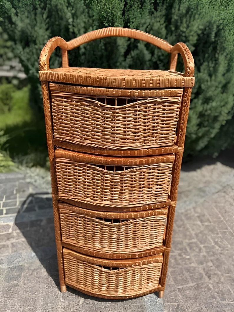 4 Baskets Wicker Chest of Drawers Dresser Drawer Rattan Wicker Storage ...
