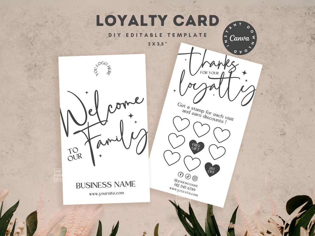 Minimalist Black and White Loyalty Card Beauty Template for Canva, Et ...