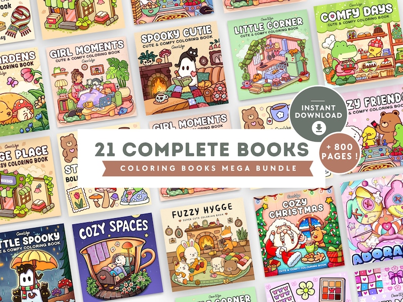 21 Digital Coloring Books Bundle | 800+ Printable Pages for Stress ...