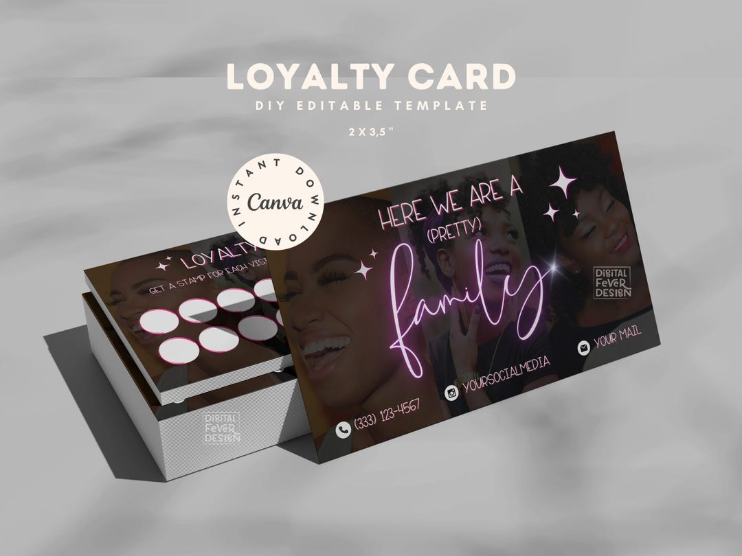 Pink Neon Loyalty Card Template for Canva, Et Cards, Loyalty Business ...