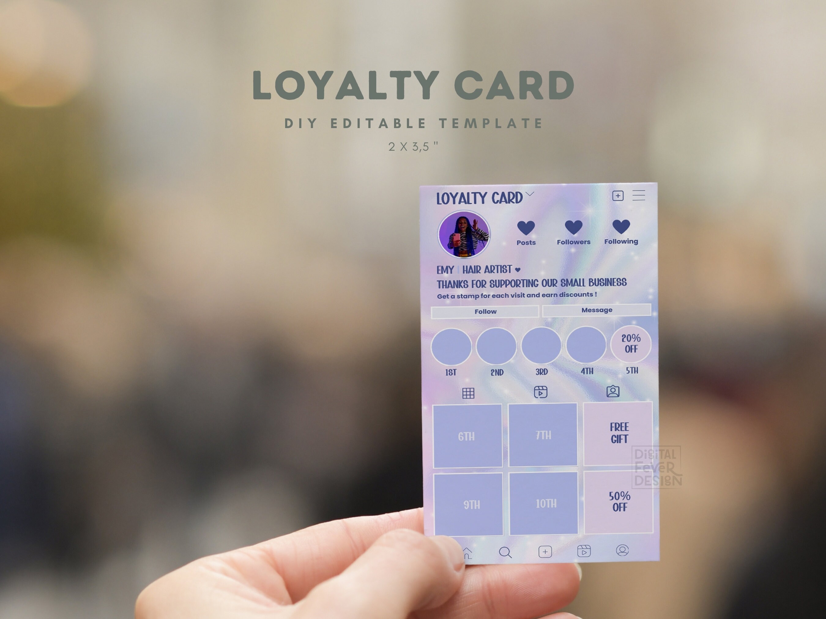 Holographic Instagram Loyalty Card Hair Template for Canva, Et Cards ...