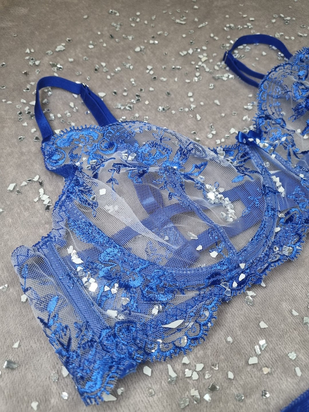 Deep Blue Floral Lace Lingerie | Blue Lace Underwear | Luxury Underwear ...