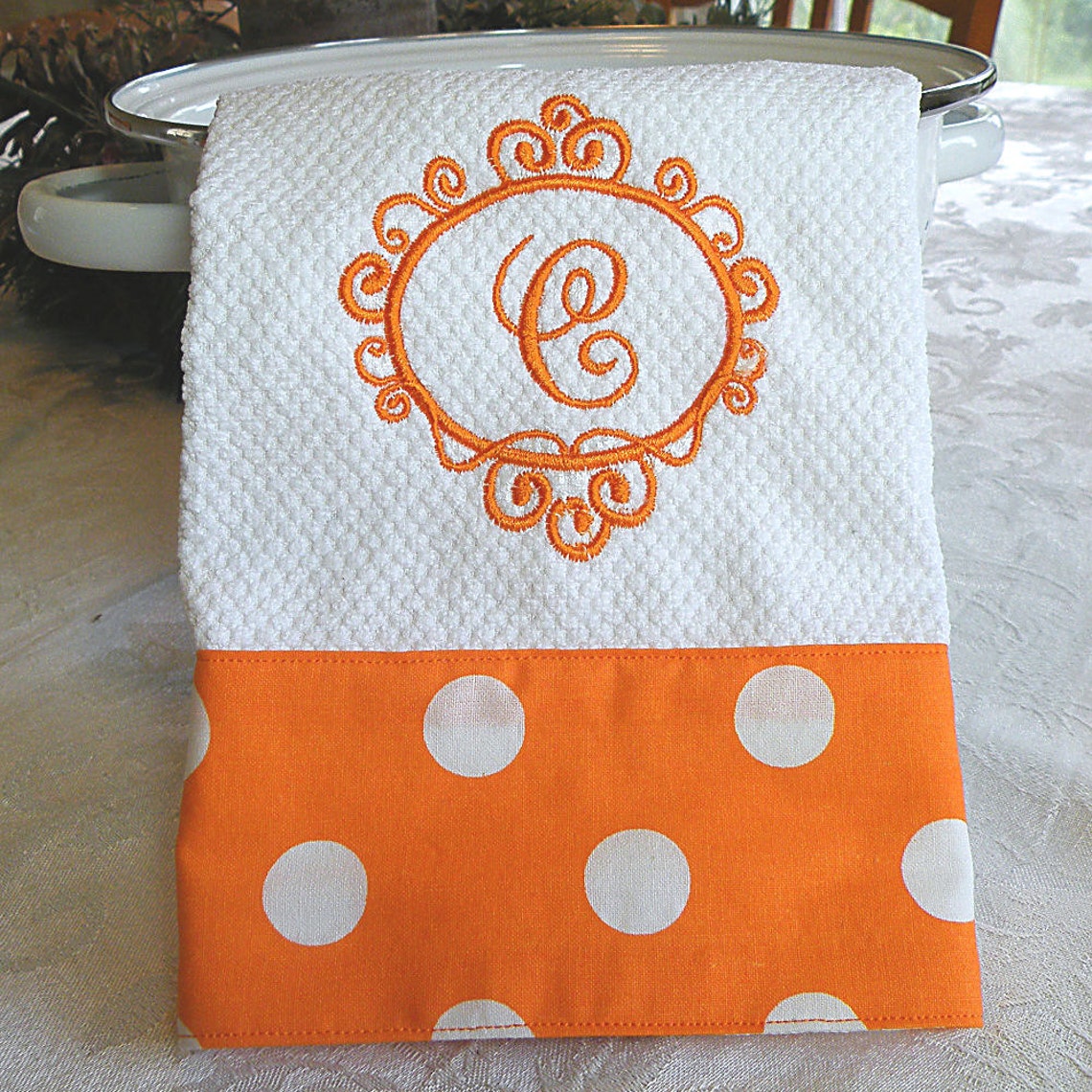 Monogrammed Kitchen Towel, Monogrammed Dish Towel, Orange With Large ...