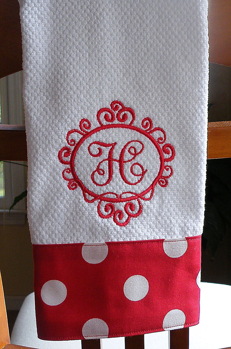 Monogrammed Kitchen Towel Red With White Polka Dots Towel - Etsy