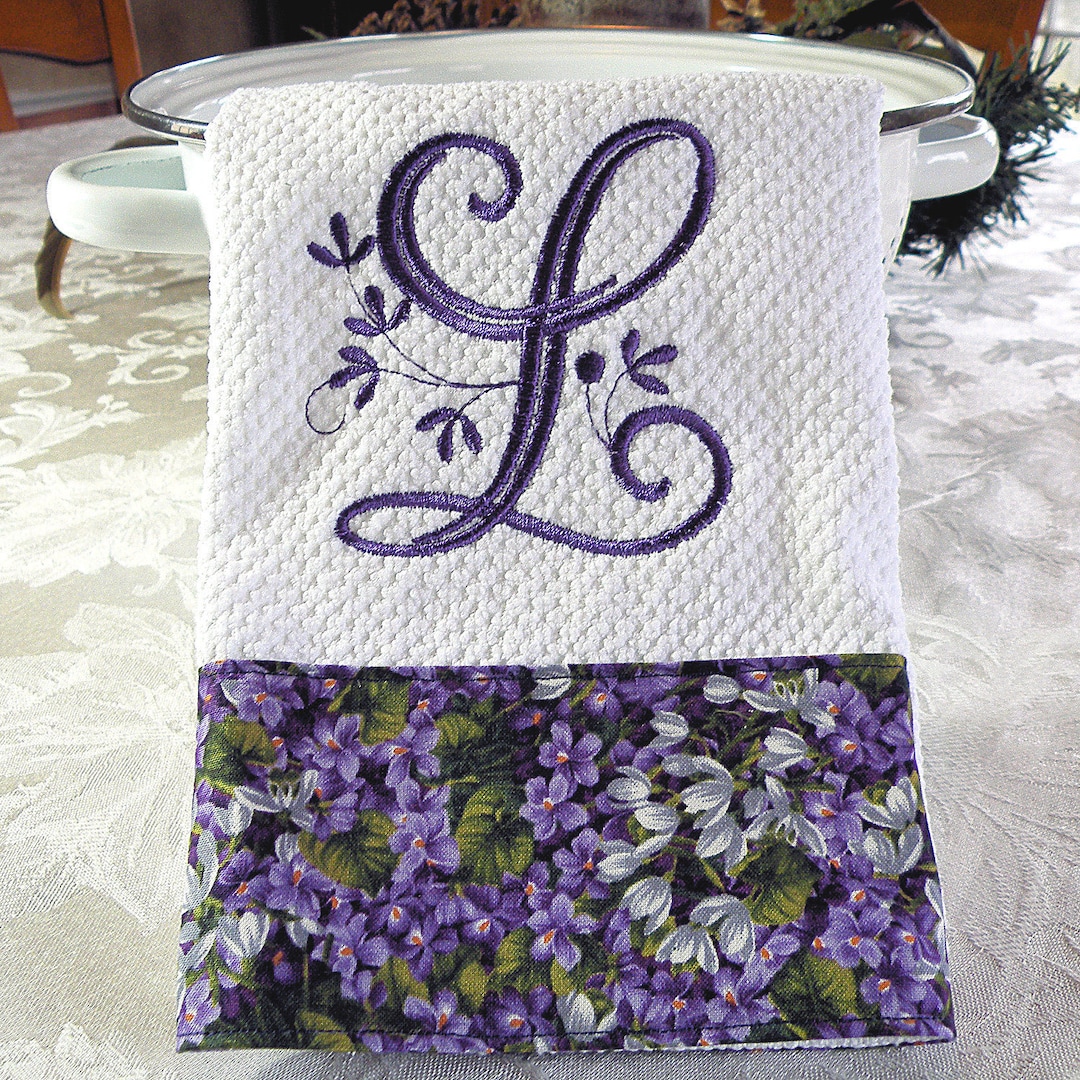Monogrammed Kitchen Towel, Purple Floral Monogrammed Towel - Etsy