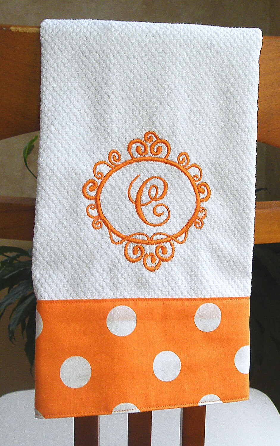 Monogrammed Kitchen Towel, Monogrammed Dish Towel, Orange With Large ...
