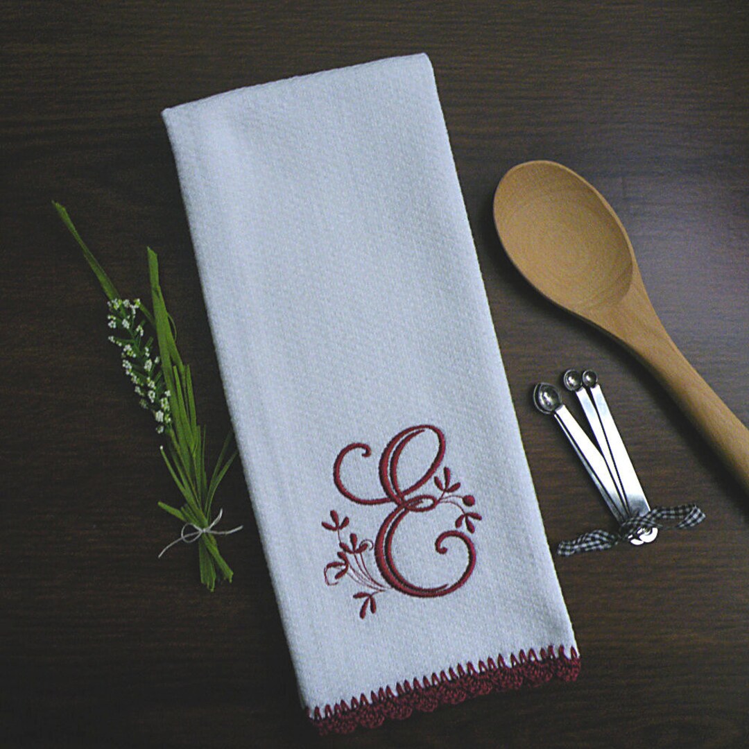 Monogrammed Towel, Kitchen Towel, Personalized Dish Towel, Burgundy ...