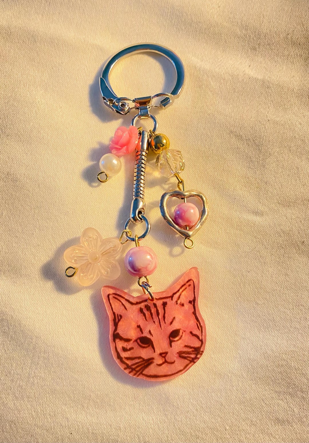 Pink Cat Keychain - Etsy