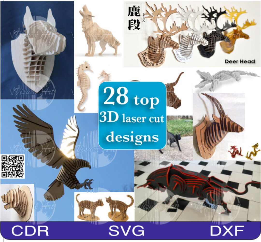 28 3D designs, Laser cut files CDR, DXF, SVG woodworking plans, cnc ...