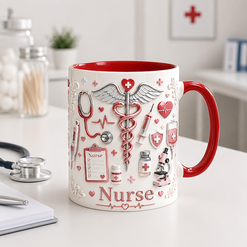 Personalized Nurse Mug, Caduceus Medical Tools Design, Custom Name ...