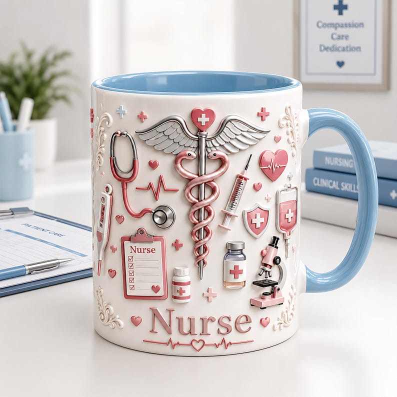 Personalized Nurse Mug, Caduceus Medical Tools Design, Custom Name ...