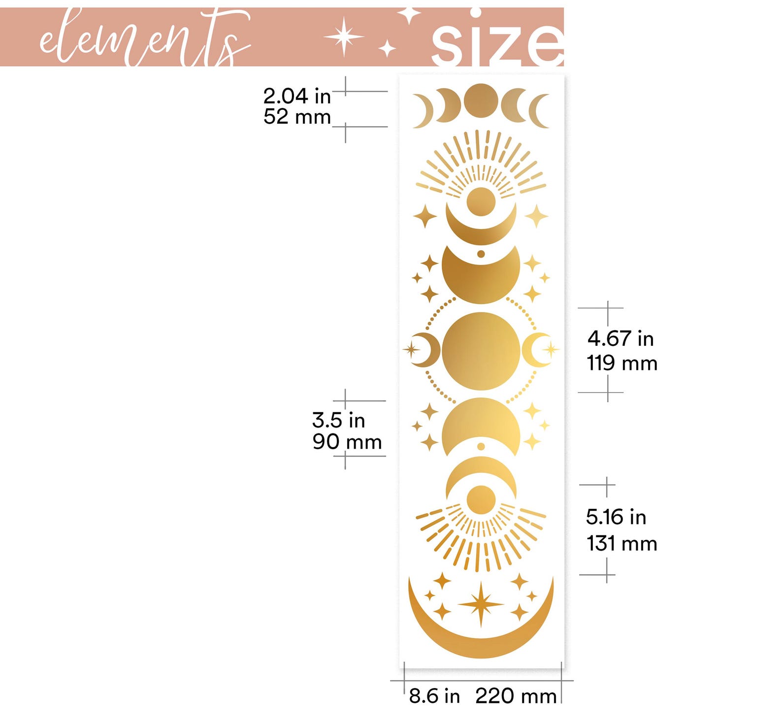 Gold Celestial Wall Decal With Lunar Phases, Sun, Moon, and Stars ...