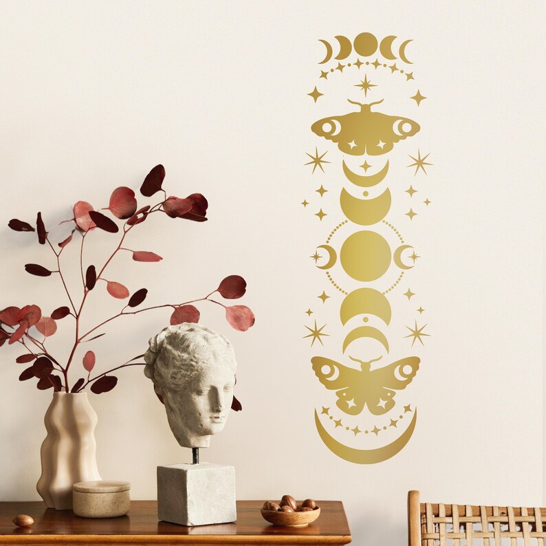 Gold Moon Phase Wall Decal – Boho Celestial Vinyl Sticker With Lunar ...