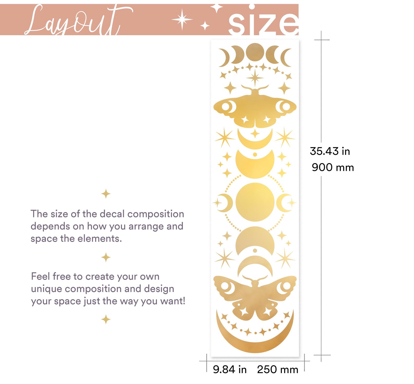 Gold Moon Phase Wall Decal – Boho Celestial Vinyl Sticker With Lunar ...