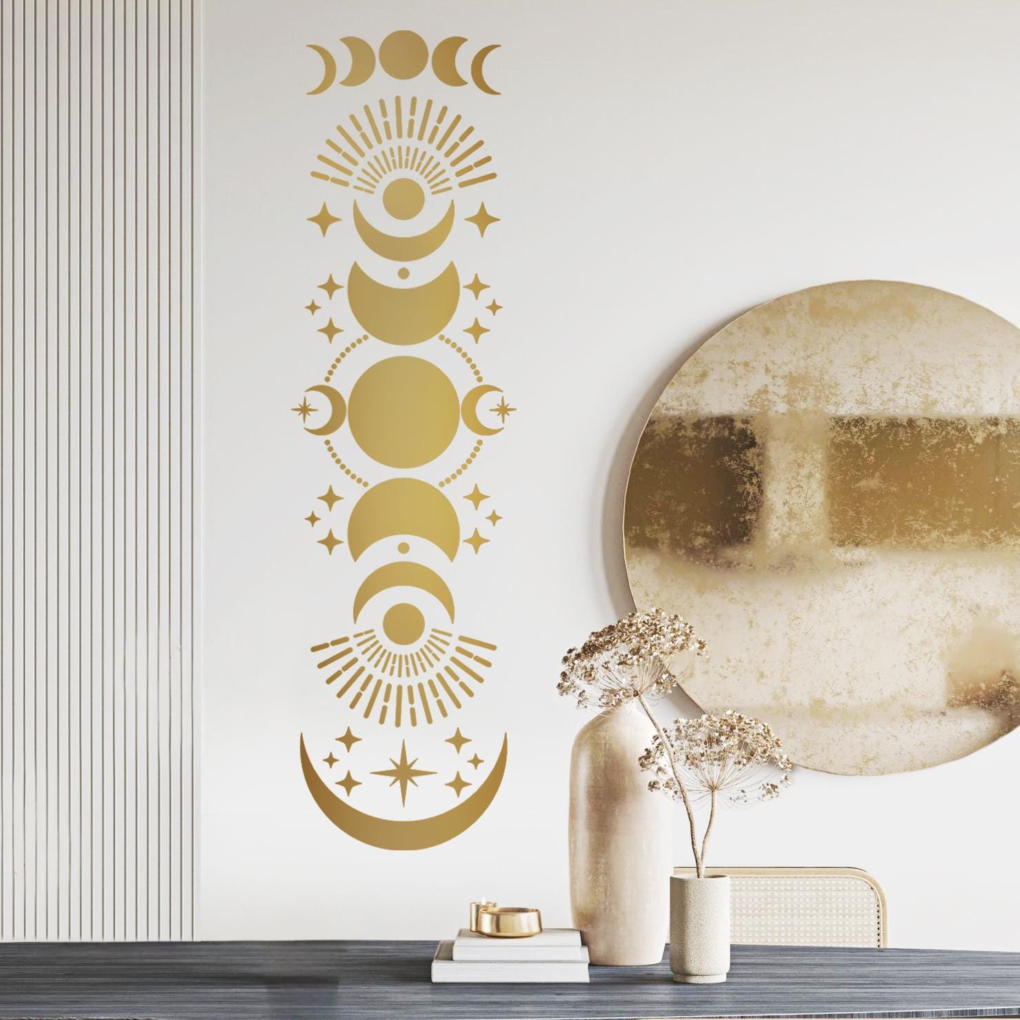 Gold Celestial Wall Decal With Lunar Phases, Sun, Moon, and Stars ...