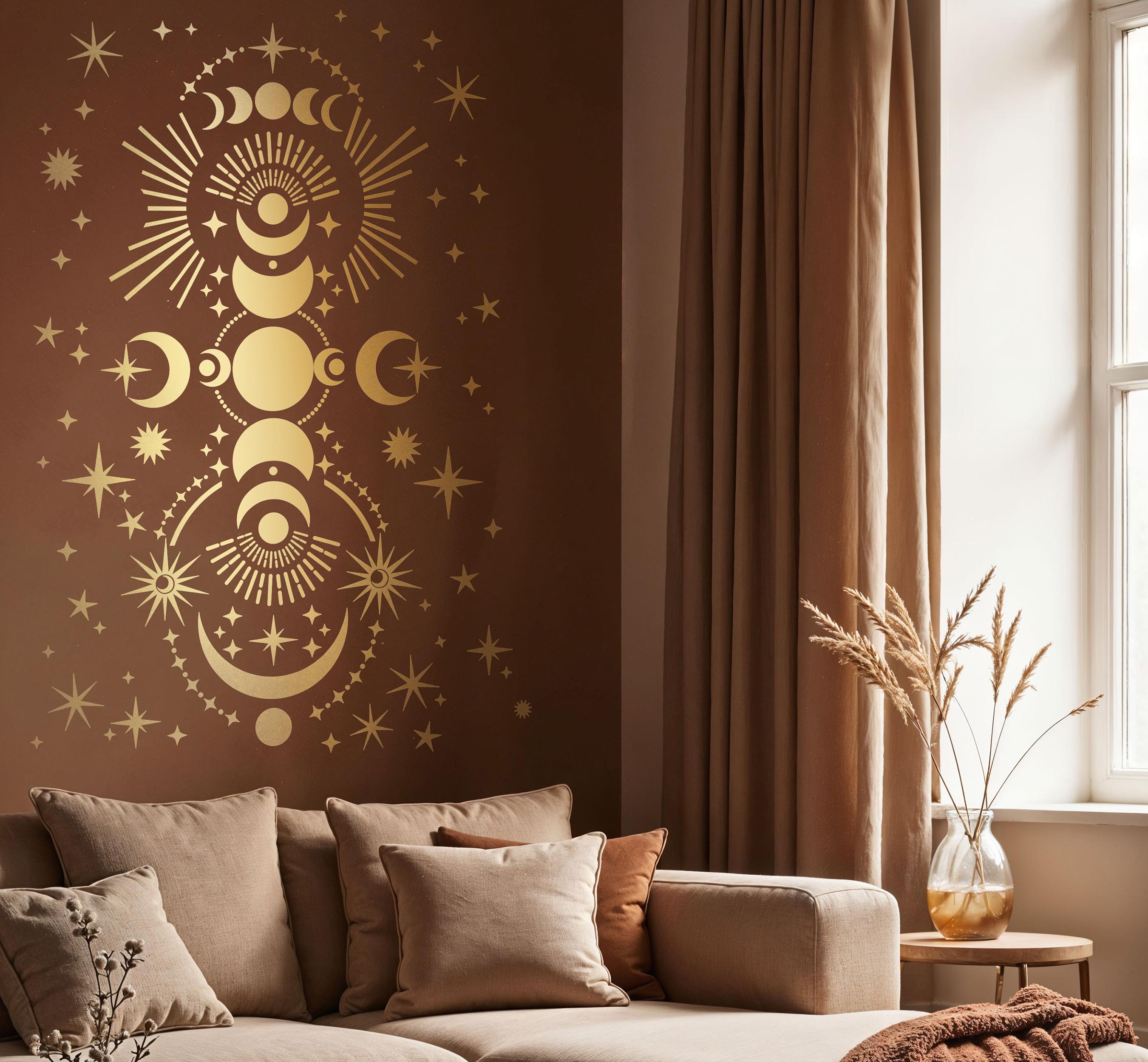 Celestial Wall Decal With Moon, Sun, and Star Constellations – Boho ...