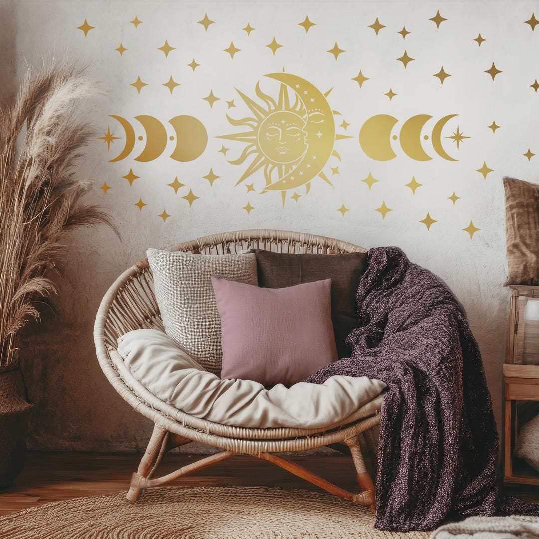 Vintage Style Sun and Moon Wall Decal – Gold Celestial Starburst Wall ...