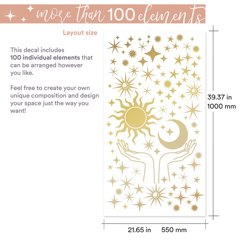 Gold Celestial Wall Decals, Moon, Sun, Stars, Boho Home Decor - Etsy