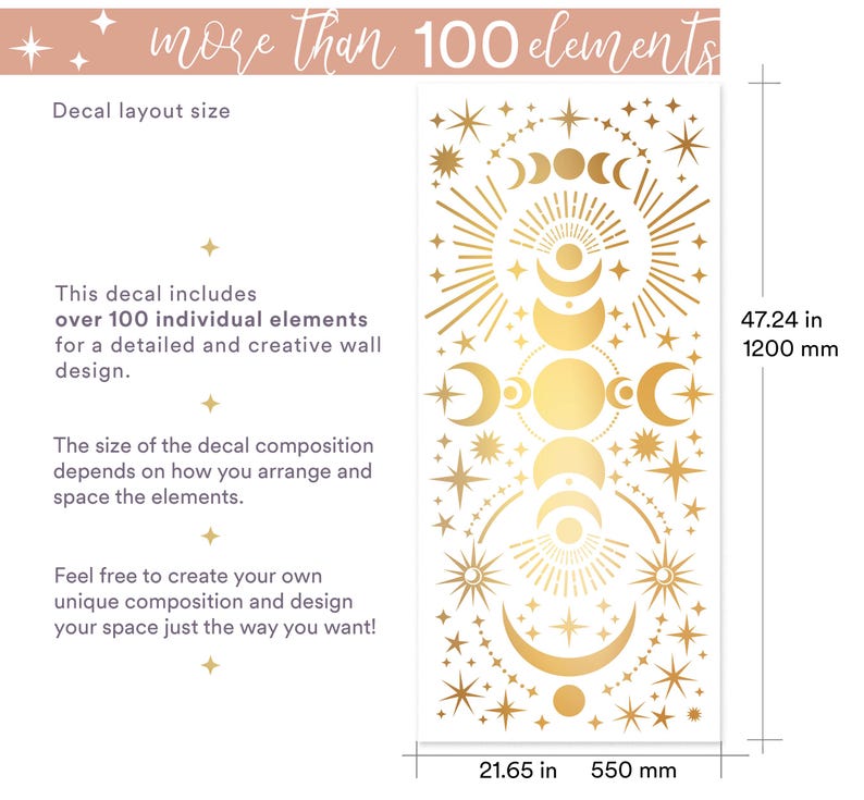 Celestial Wall Decal With Moon, Sun, and Star Constellations – Boho ...