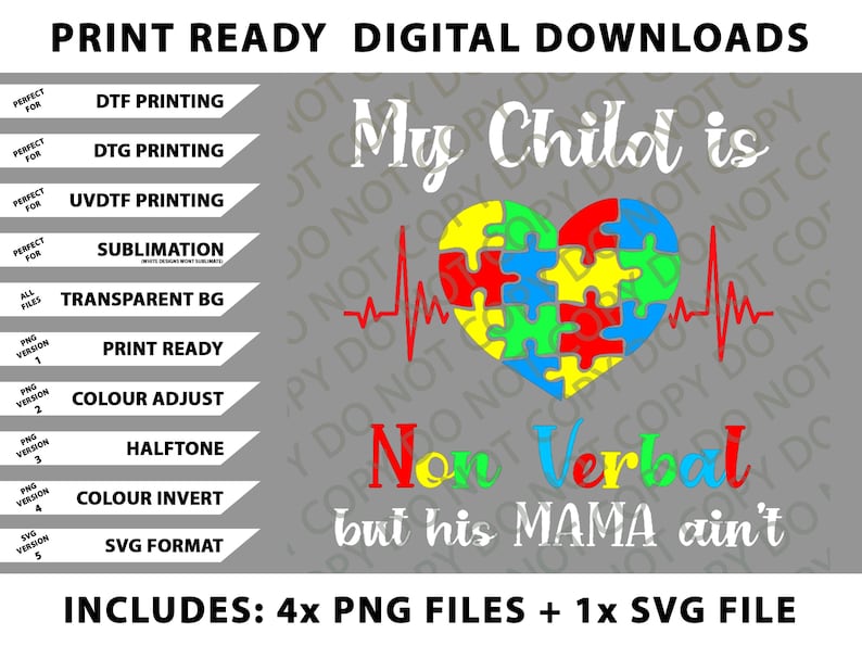 My Child Non Verbal but His Mama Ain't Autism Awareness Mom Png Bundle ...