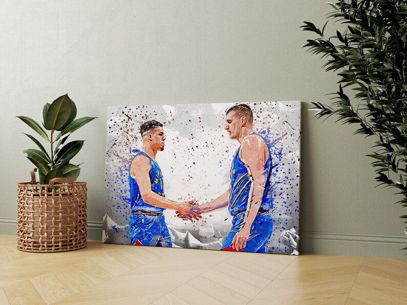 Michael Porter Jr Vs Nikola Jokic Poster Denver Nuggets Wall Art Canvas Print, Framed Poster ...