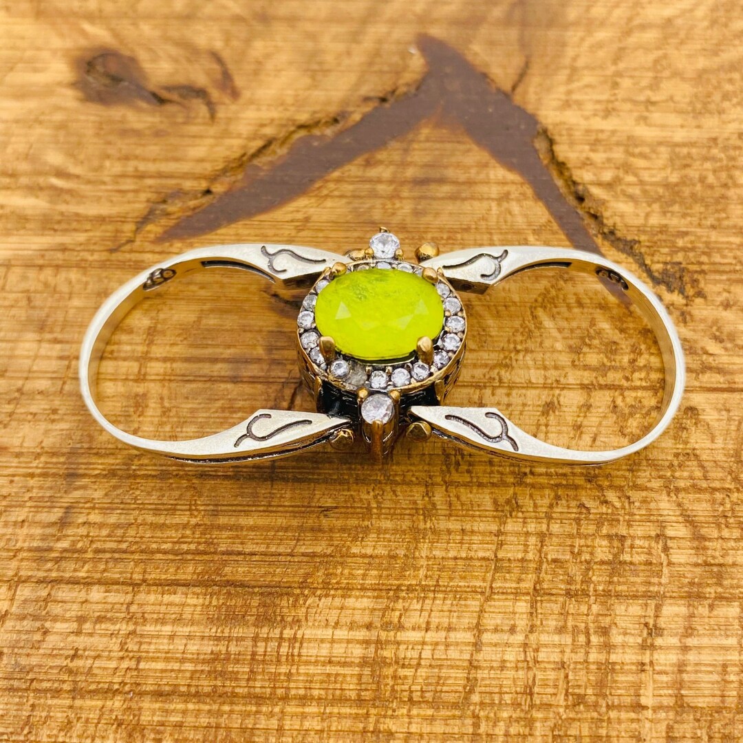 Yellow Paraiba and Red Garnet Oval Stone Silver Ring, Handmade ...