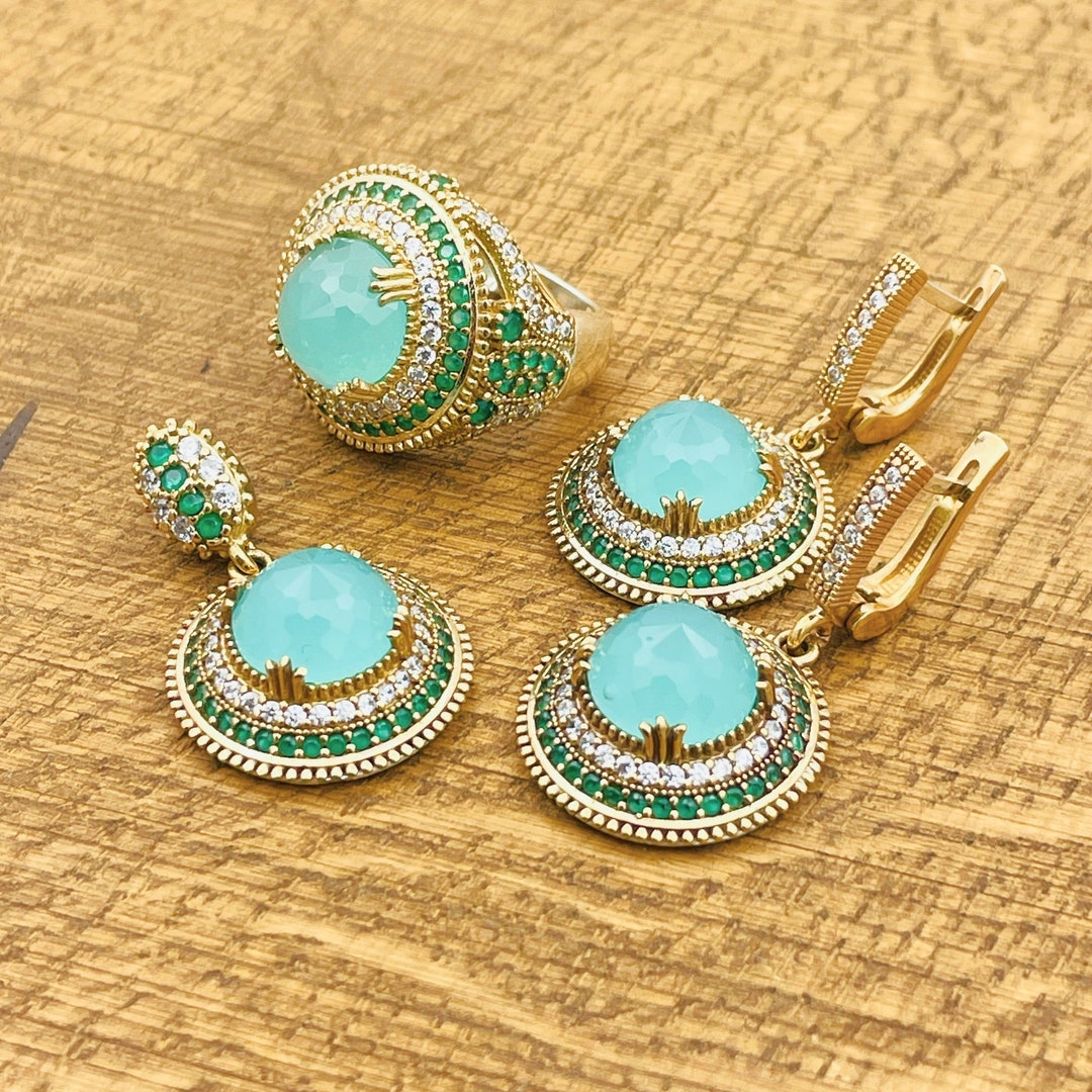 Womens 925K Silver Authentic Set, Blue Topaz Stone Set, Ladies Jewelry ...