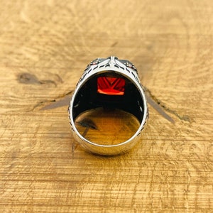 Men Ruby Red Stone Silver Ring, 925 Sterling Silver, Turkish Handmade ...
