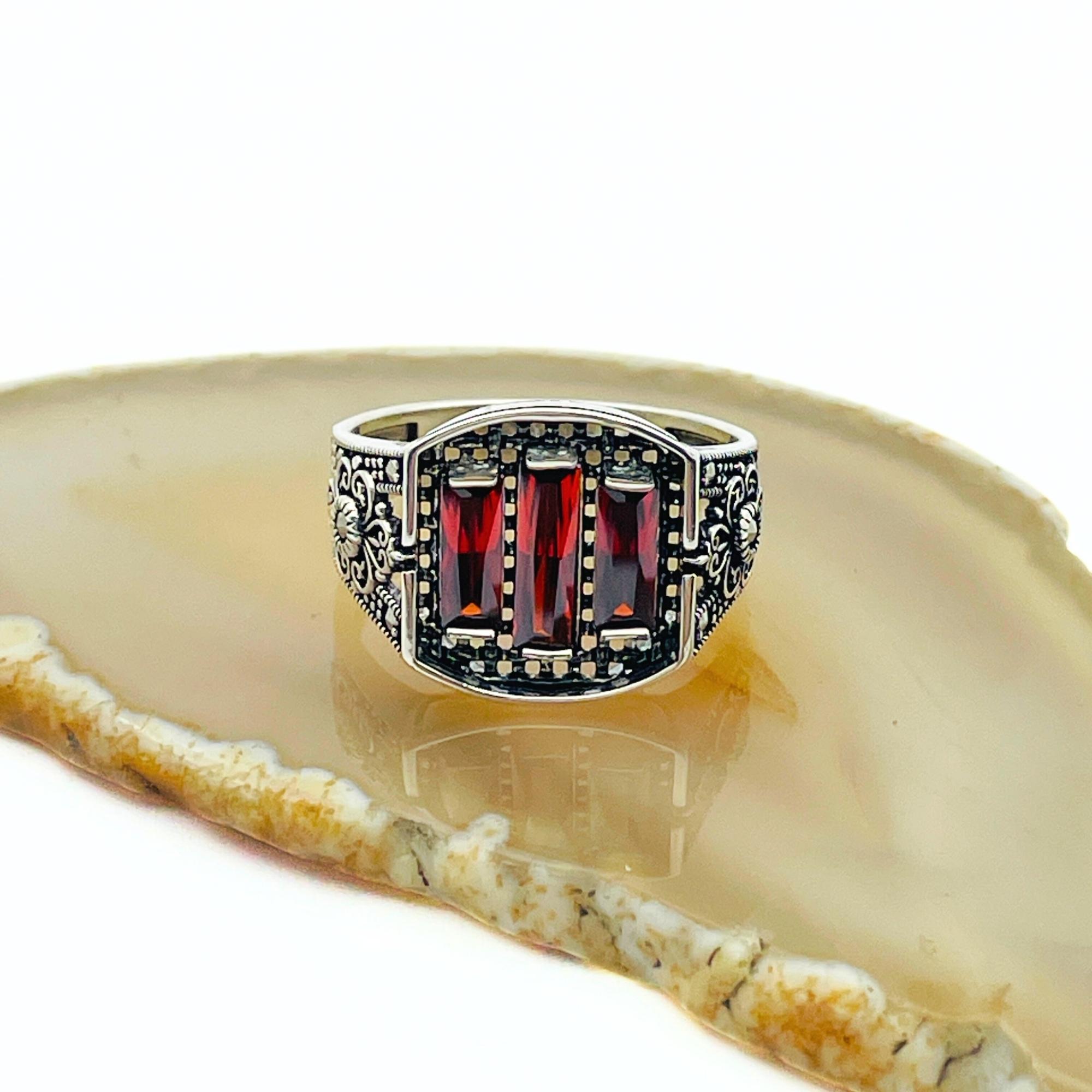 Ruby Silver Ring for Men: Ottoman Design Handmade Jewelry - Etsy