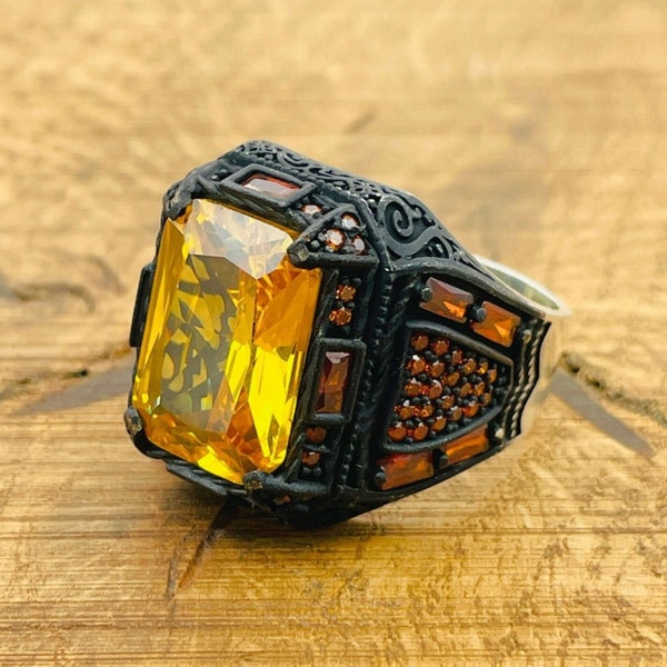 Yellow Stone Men Ring - Etsy