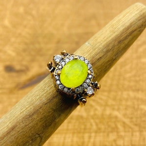 Yellow Paraiba and Red Garnet Oval Stone Silver Ring, Handmade ...