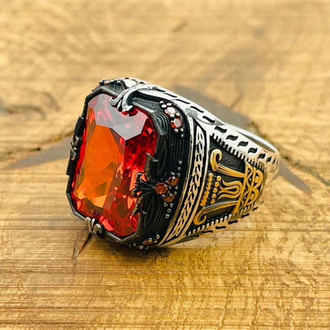 Men Ruby Red Stone Silver Ring, 925 Sterling Silver, Turkish Handmade ...