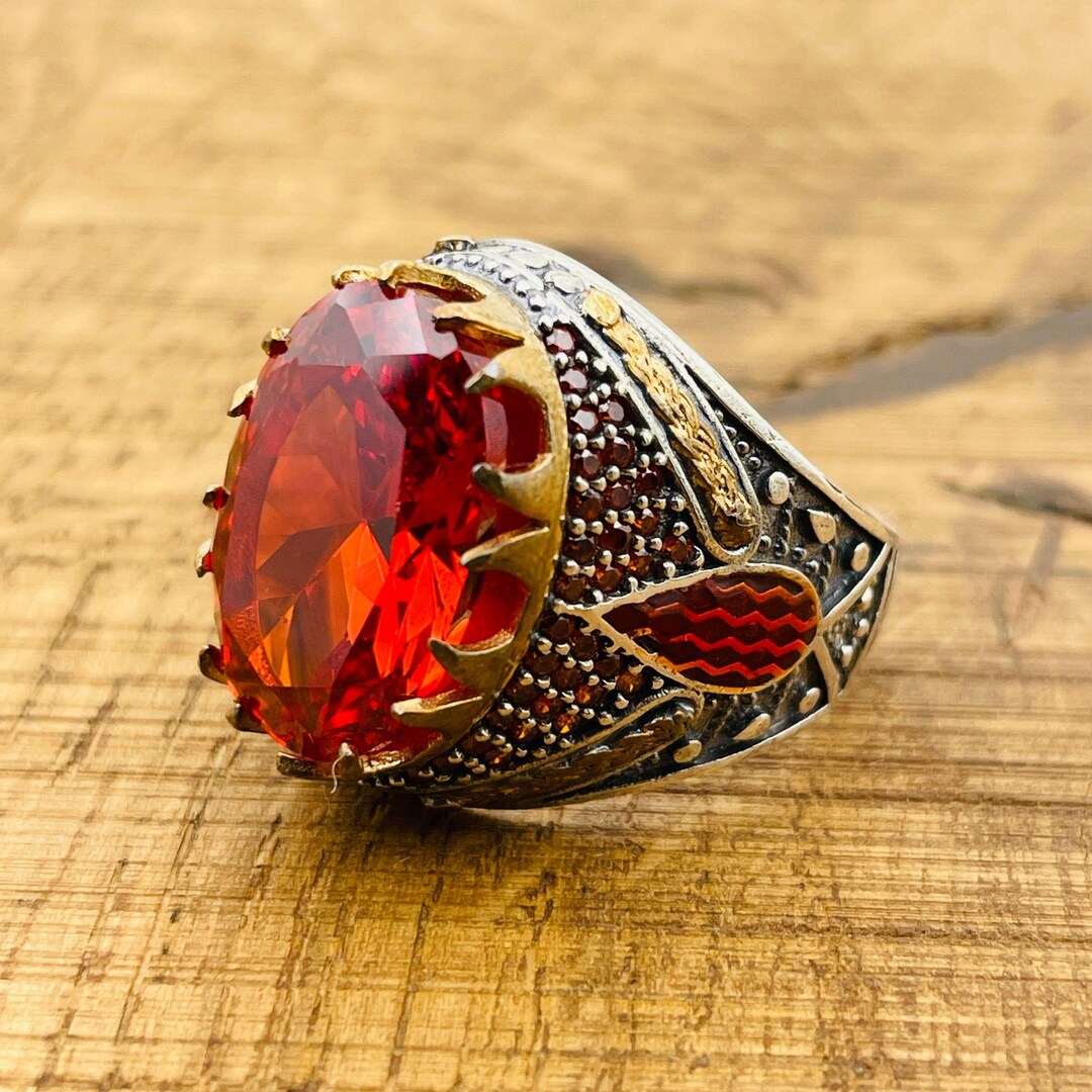 Men Ruby Red Stone Ring, Ottoman Style Ring, Sultan Ring, 925 Sterling ...