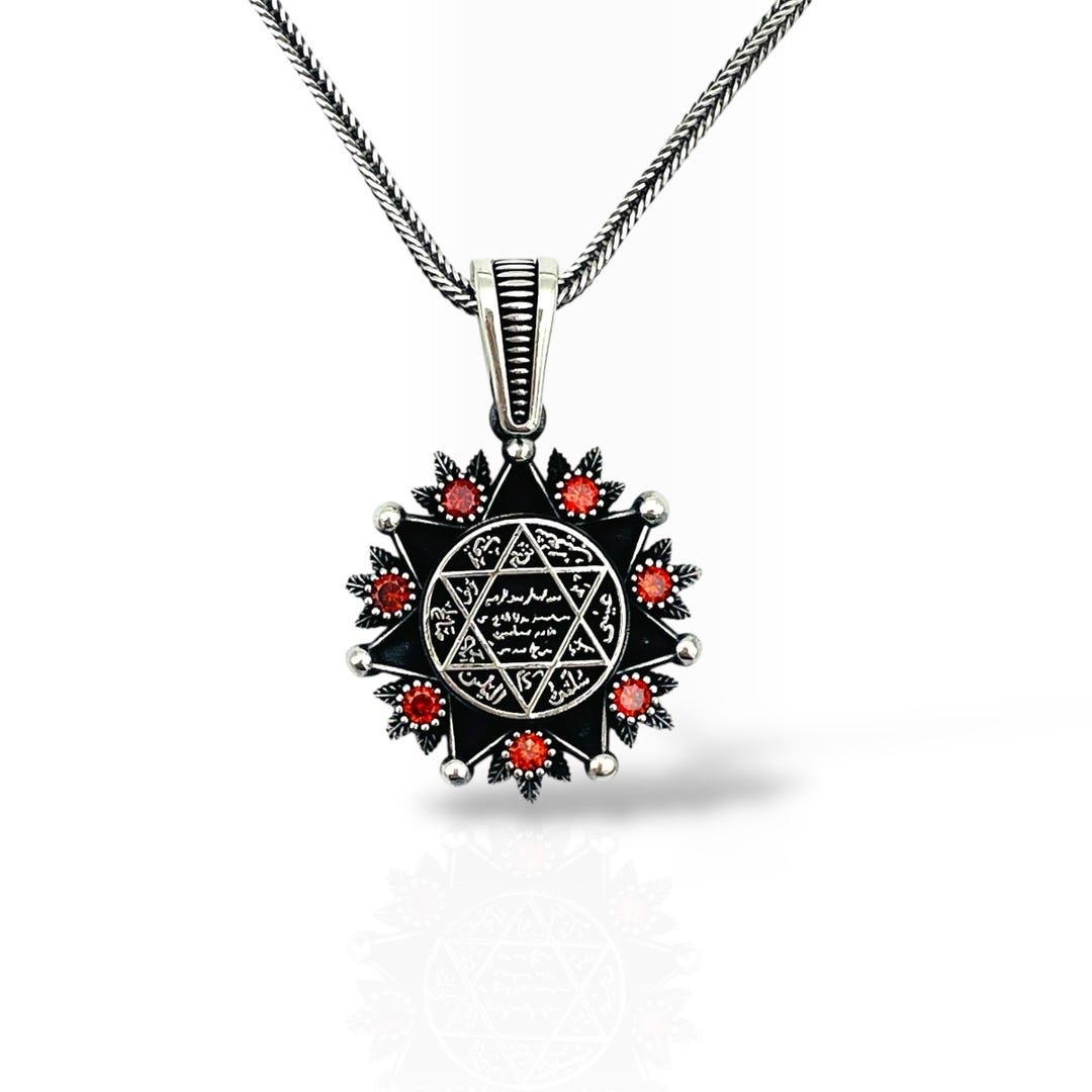 Seal of Solomon With Orange Ruby Silver Pendant Necklace - Oxidized ...