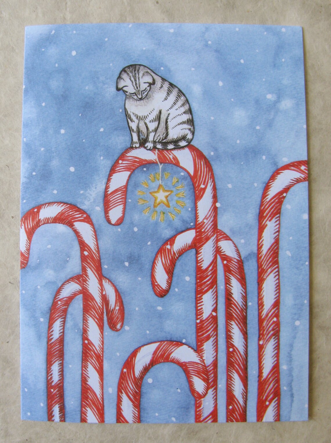 2 CARDS A036 CANDY CANE Cat / 5 X 7 Notecards / Holiday Card - Etsy