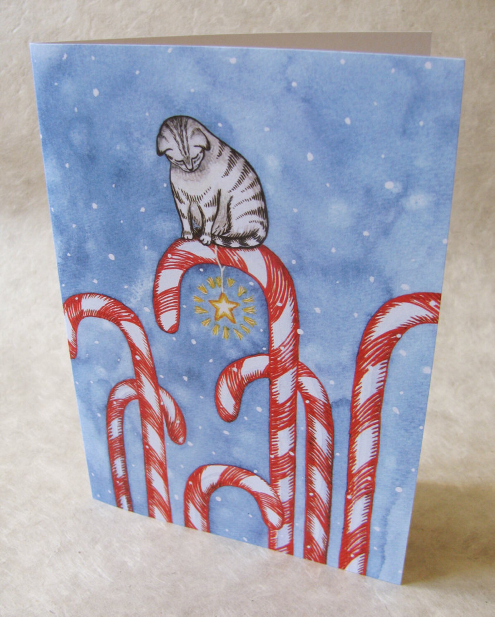 2 CARDS A036 CANDY CANE Cat / 5 X 7 Notecards / Holiday Card - Etsy