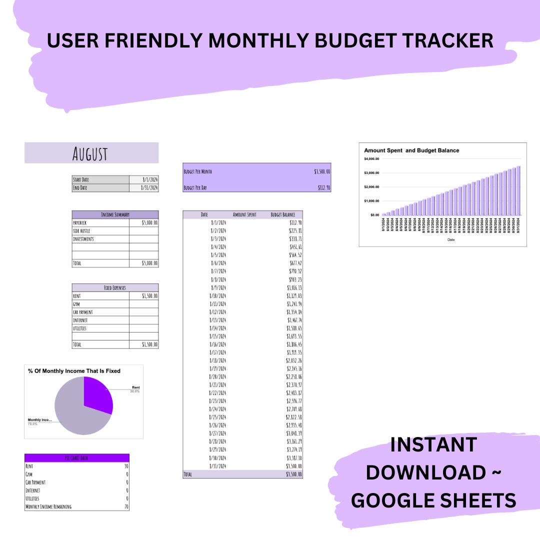 Monthly and Daily Budget Tracker Template Made in Google Sheets - Etsy