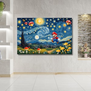 Super Mario Canvas,starry Night View,mario Gifts,super Mario Birthday ...