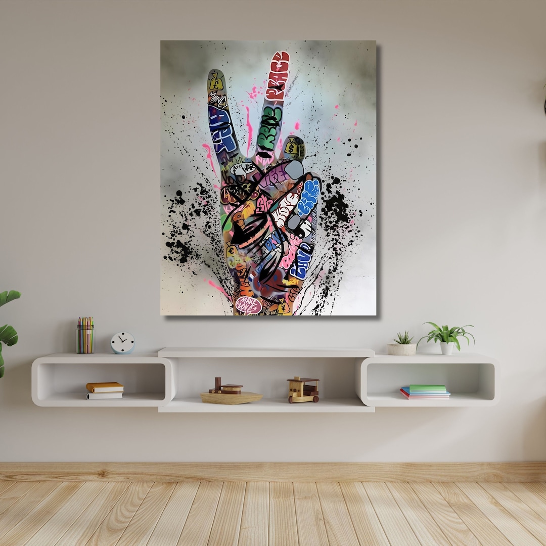 Banksy Victory Sign Graffiti Wall Decor, Hand Gesture Poster,banksy ...