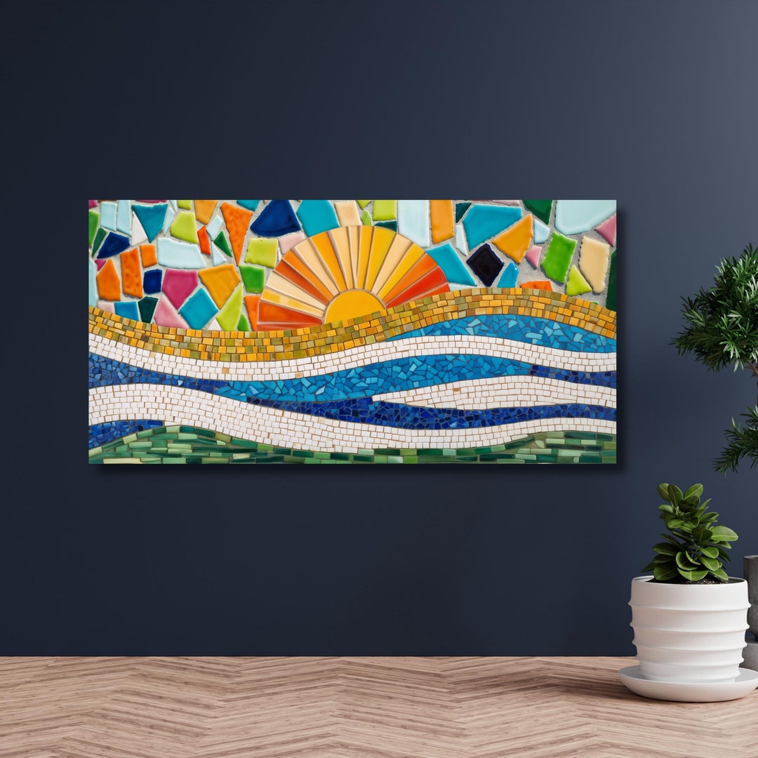 Seascape Canvas,setting Sun,bedroom Decor,mosaic Sunrise Canvas Art ...