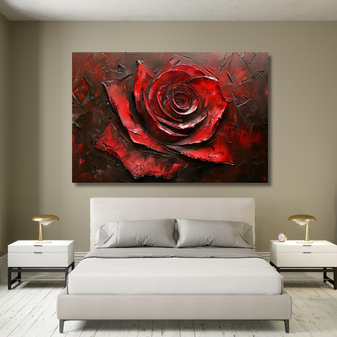 Red Rose Oil Painting Canvas,red Rose Wall Decor,red Rose Print,gift ...