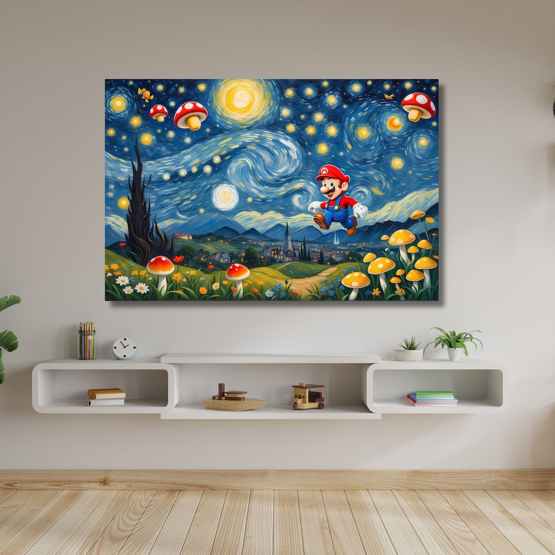 Super Mario Canvas,starry Night View,mario Gifts,super Mario Birthday ...