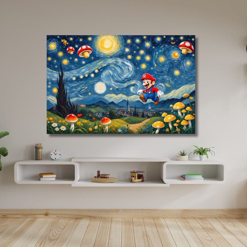 Super Mario Canvas,starry Night View,mario Gifts,super Mario Birthday ...