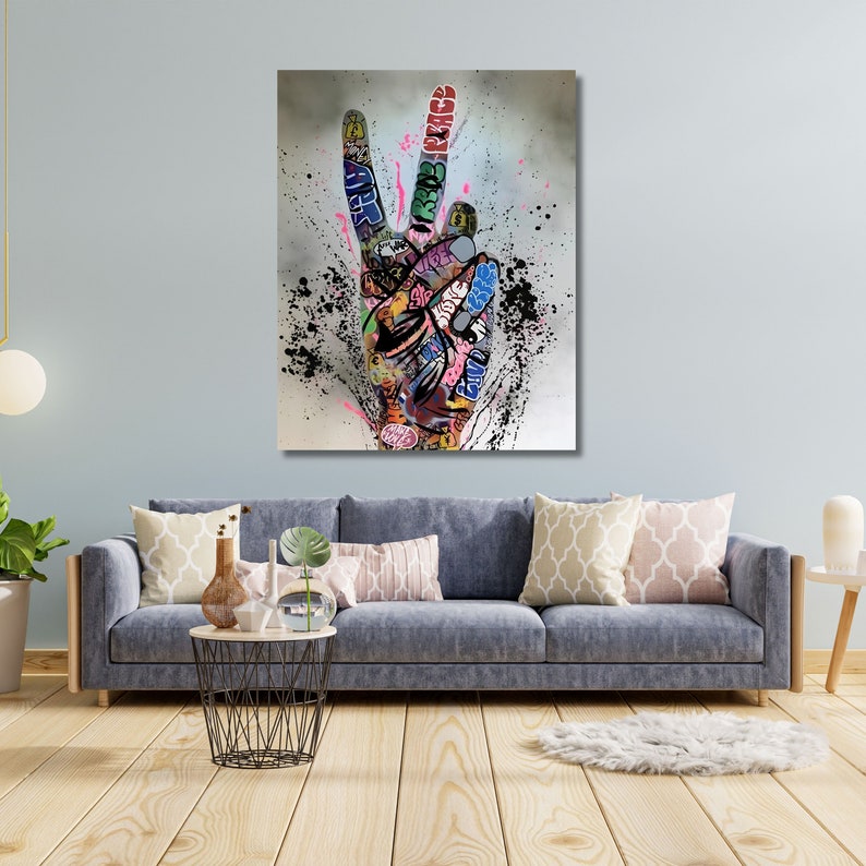 Banksy Victory Sign Graffiti Wall Decor, Hand Gesture Poster,banksy ...