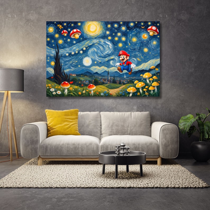 Super Mario Canvas,starry Night View,mario Gifts,super Mario Birthday ...